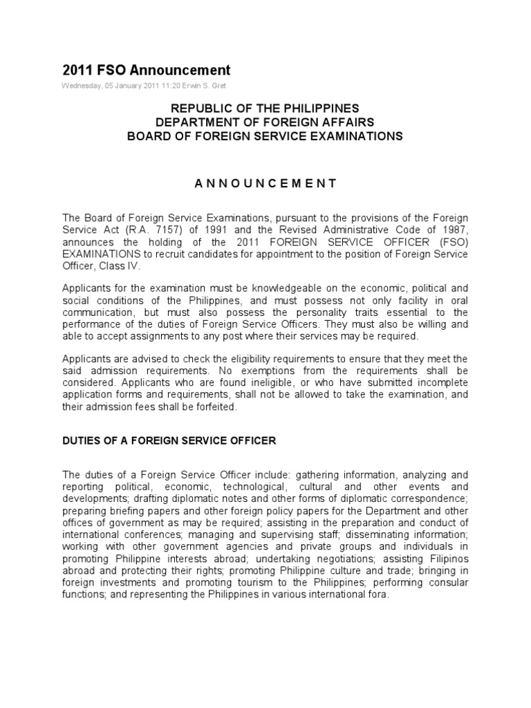 2011 Foreign Service Examinations | United States Foreign Service ...