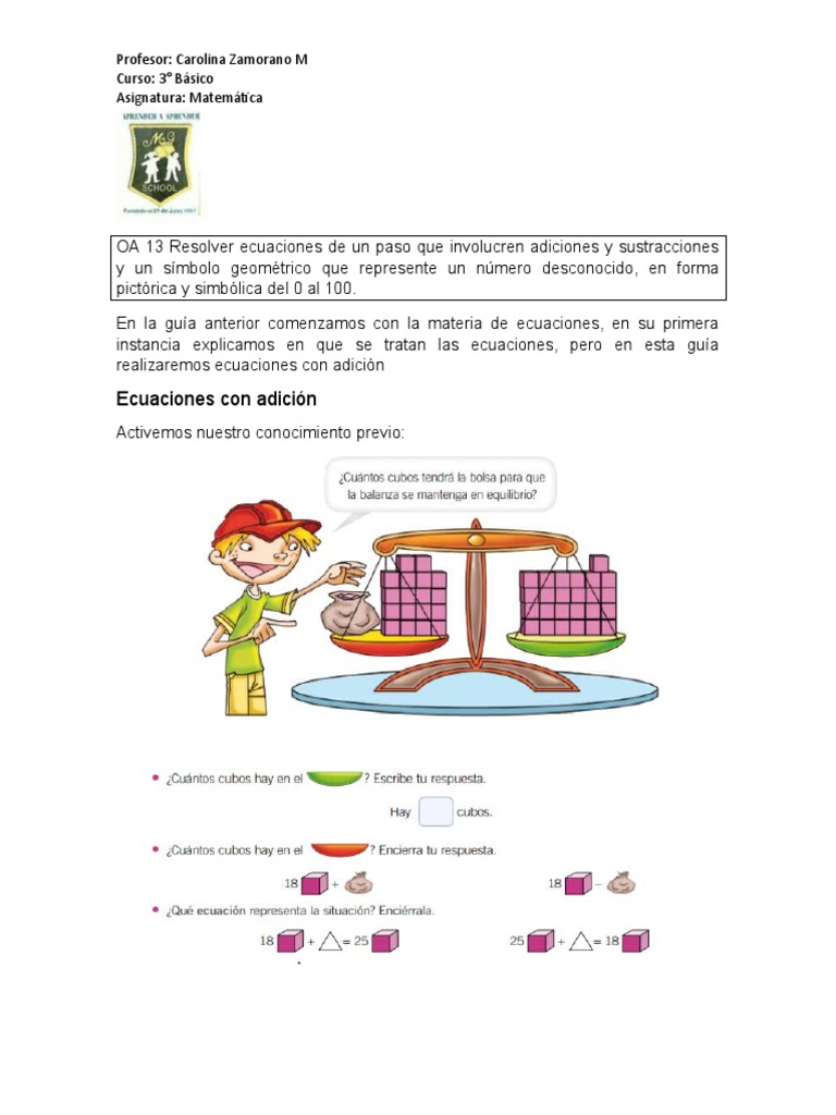 Ecuaciones 2 Tercero Basico22-06 | PDF