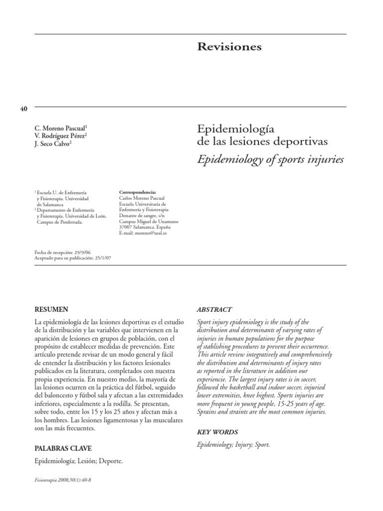Revisiones: Epidemiología de Las Lesiones Deportivas | PDF | Mente | Diagnostico medico