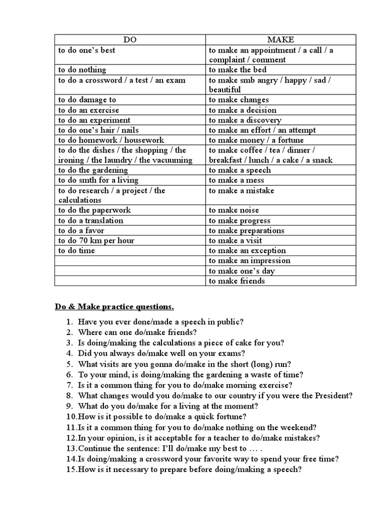 Do & Make Practice Questions | PDF