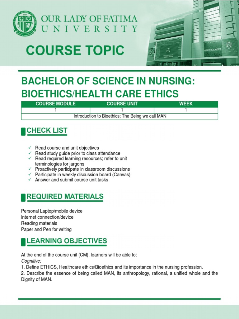 Bachelor of Science in Nursing: Bioethics/Health Care Ethics | PDF ...