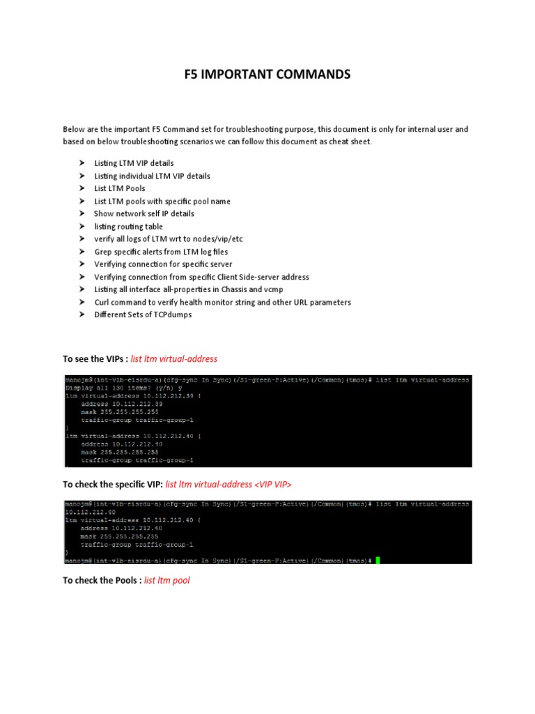 F5 Troubleshooting Commands | PDF