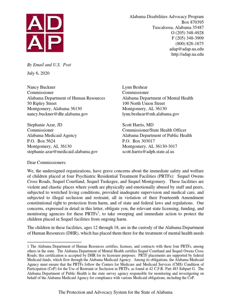 Federal Watchdog Letter To Alabama State Agencies | PDF | Foster Care ...