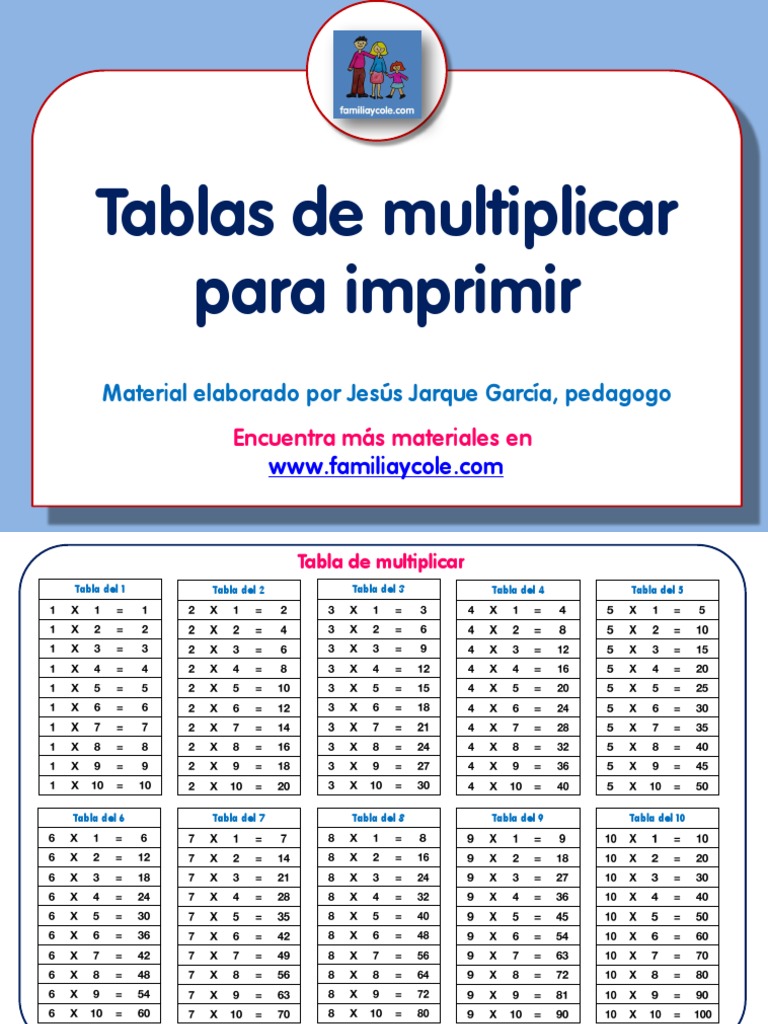 02 Matematicas Tablas de Multiplicar para Imprimir PDF | PDF