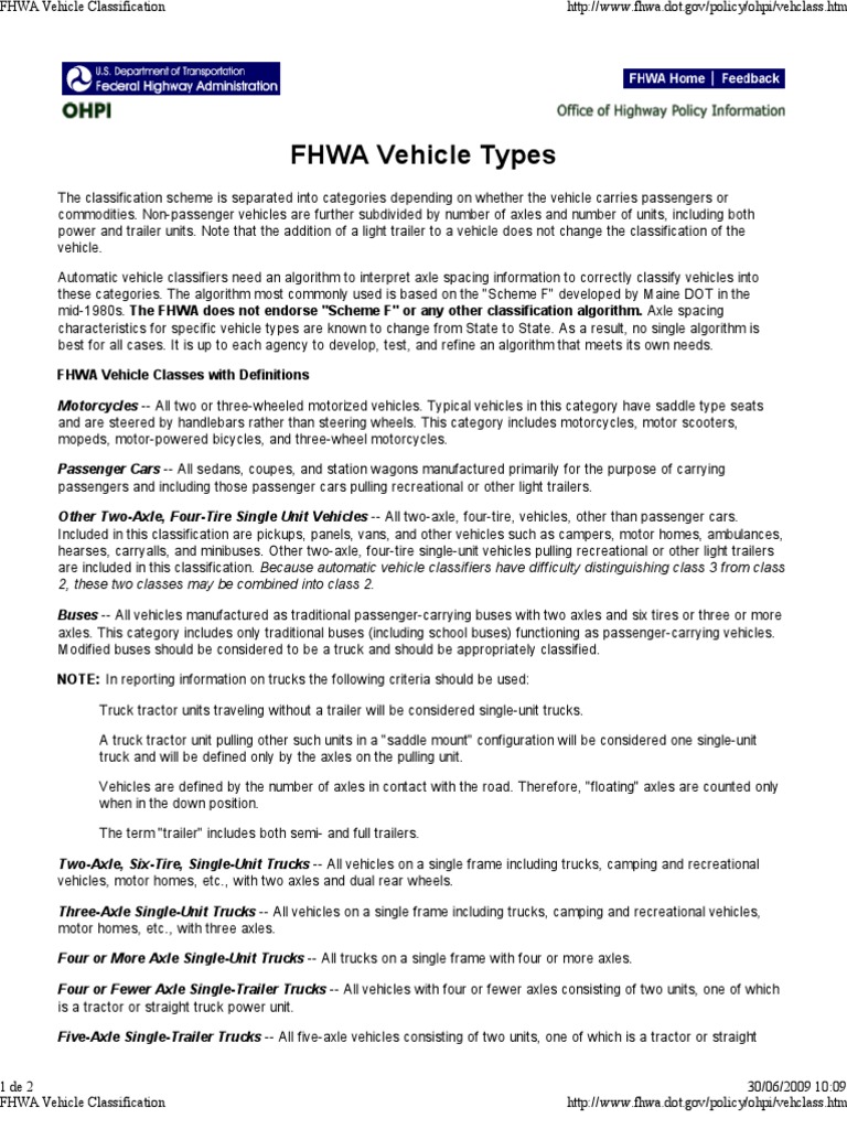 FHWA Vehicle Classification | PDF | Axle | Truck