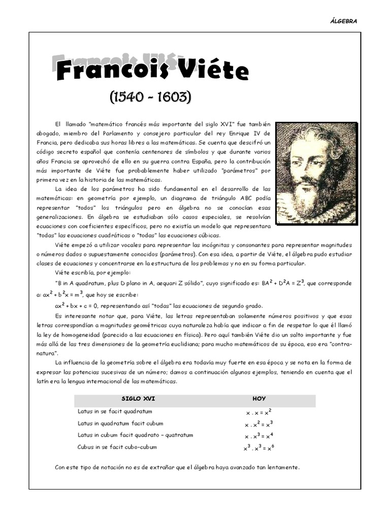 François Viéte y el origen de los parámetros en álgebra | PDF ...
