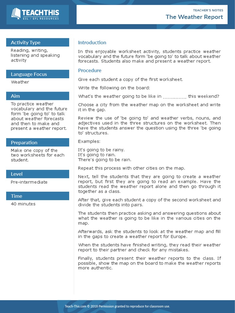The Weather Report: Activity Type | PDF | Weather | Weather Forecasting