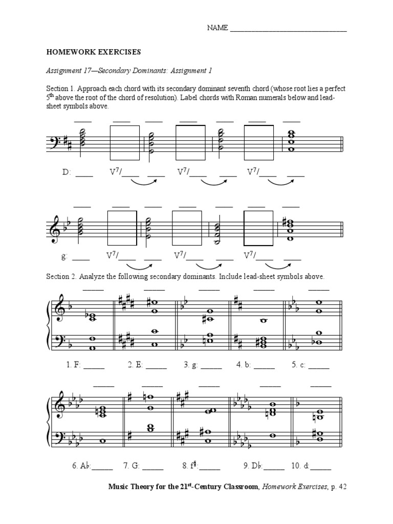 Assignment 17-Secondary Dominants: Assignment 1: Homework Exercises ...