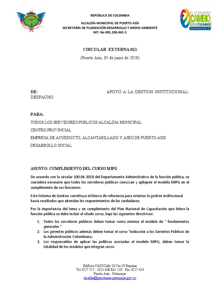 Circular Externa 011 de 2020 | PDF | Colombia | Gobierno