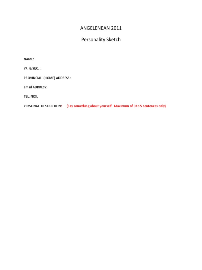 Personality Sketch Template | PDF | Language Arts & Discipline