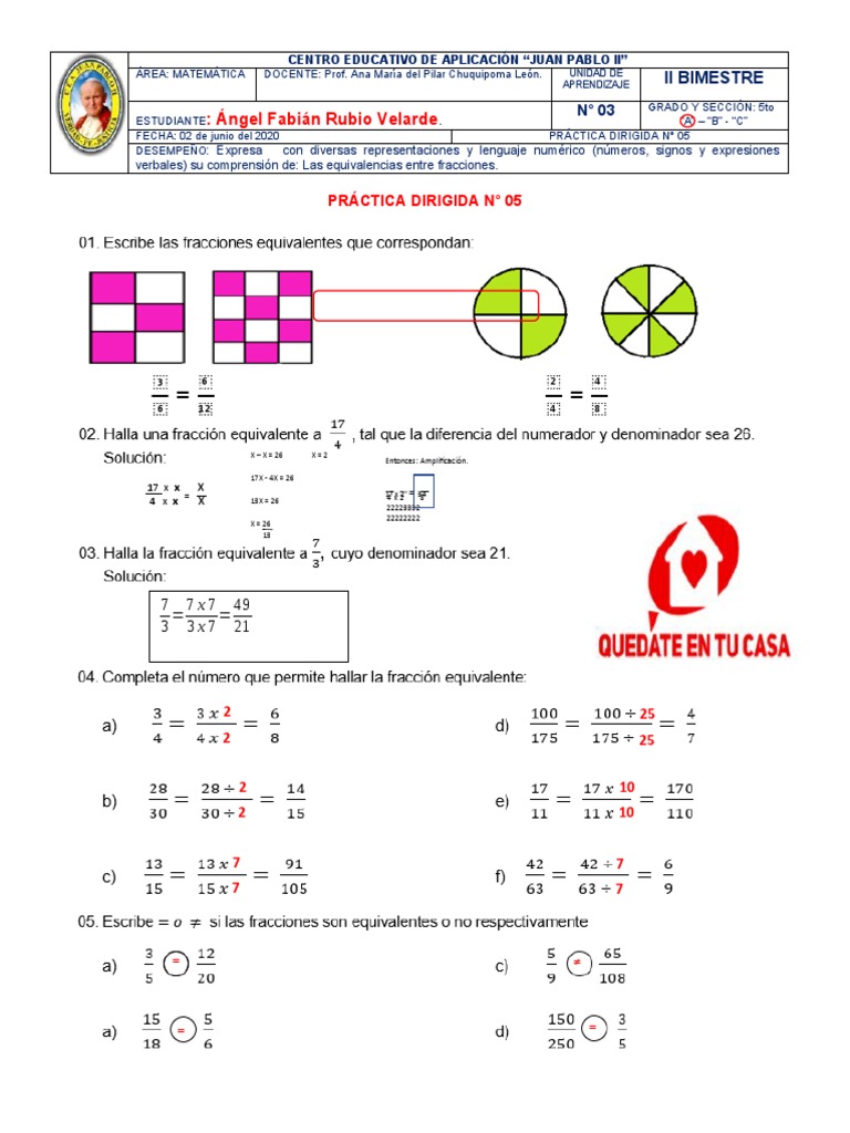 Práctica Dirigida #05 U3S5 Matemática 5to Grado | PDF | Cognición ...