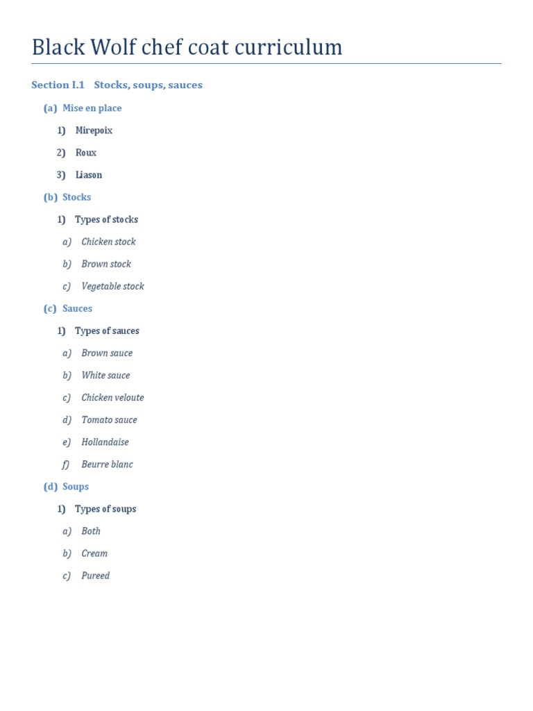 Black Wolf Chef Coat Curriculum | PDF