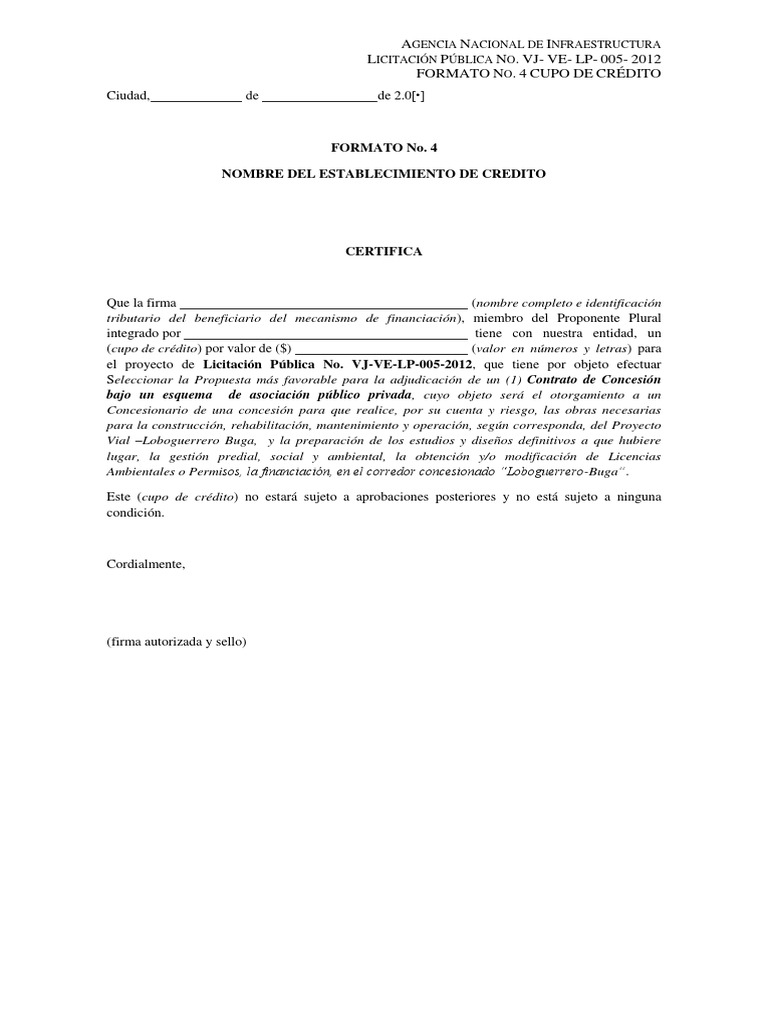 Formato 4 Carta Cupo de Credito | PDF