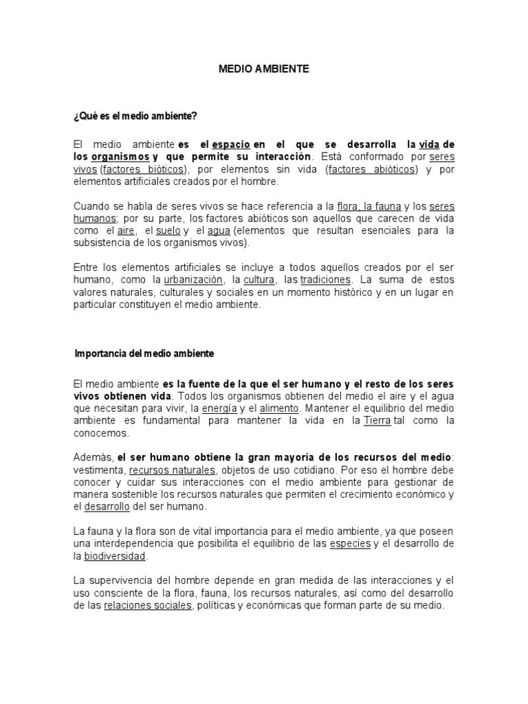 Importancia y características del medio ambiente | PDF | Organismos ...