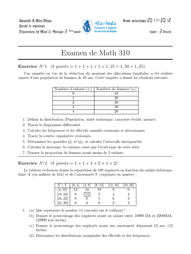 Examen de Proba Stat | PDF | Régression linéaire | Analyses