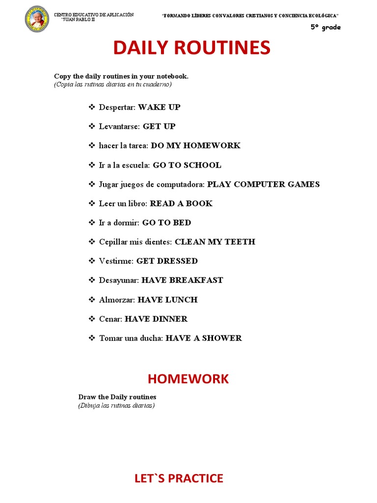 5 Grade Daily Routines | PDF | Relaciones personales, crianza y ...