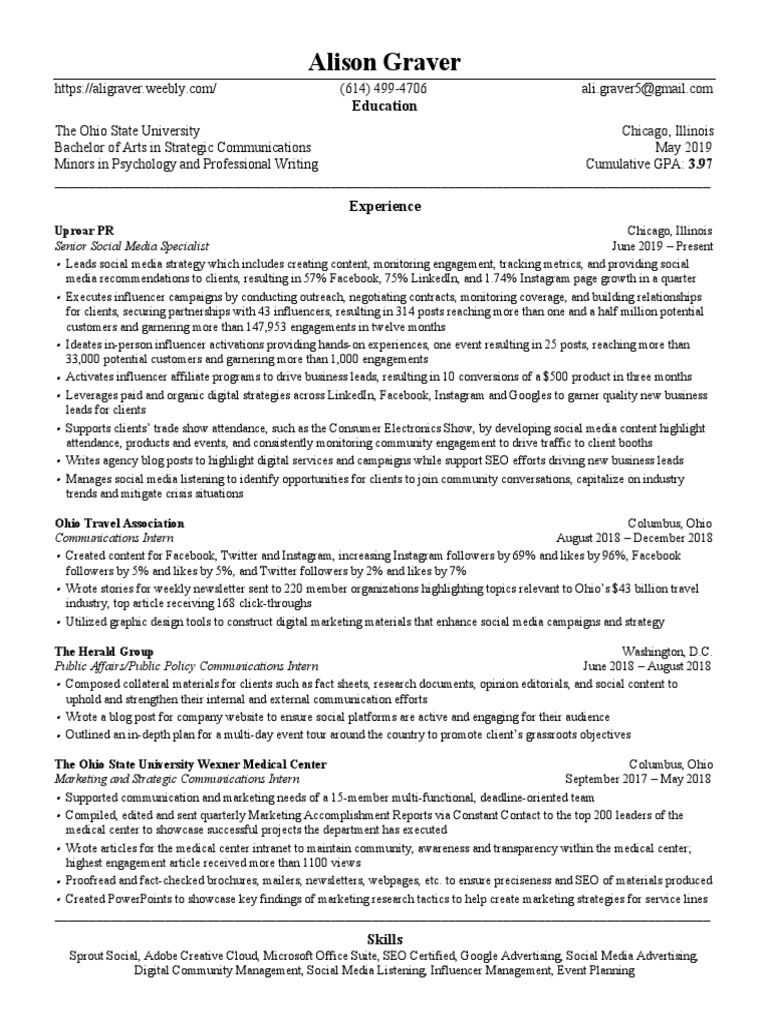 Graver Alison Resume 7 7 20 | PDF | Social Media | Popular Culture ...