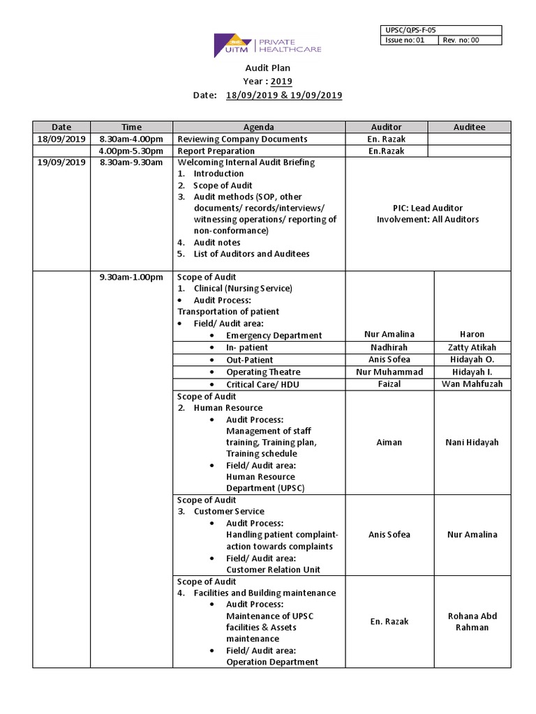 2019 Audit Plan Overview and Schedule | PDF | Service Industries ...