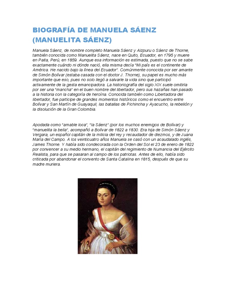 Biografía de Manuela Sáenz | PDF