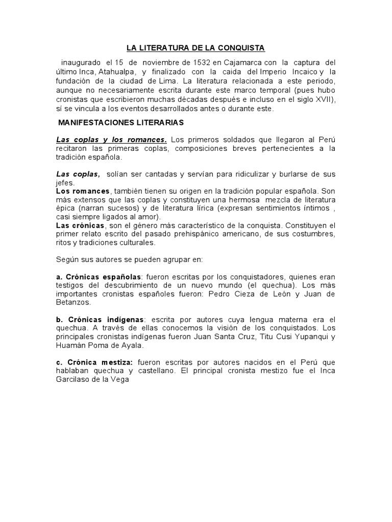 La Literatura de La Conquista | PDF | Imperio Inca | Perú