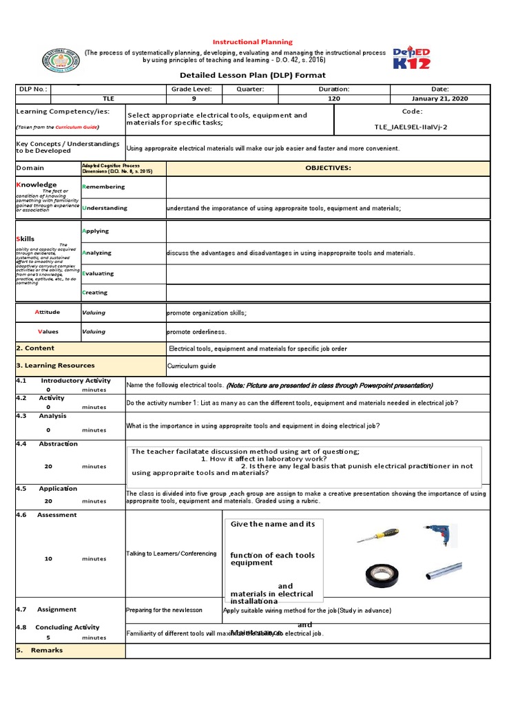 Detailed Lesson Plan (DLP) Format: Objectives: Nowledge | PDF ...