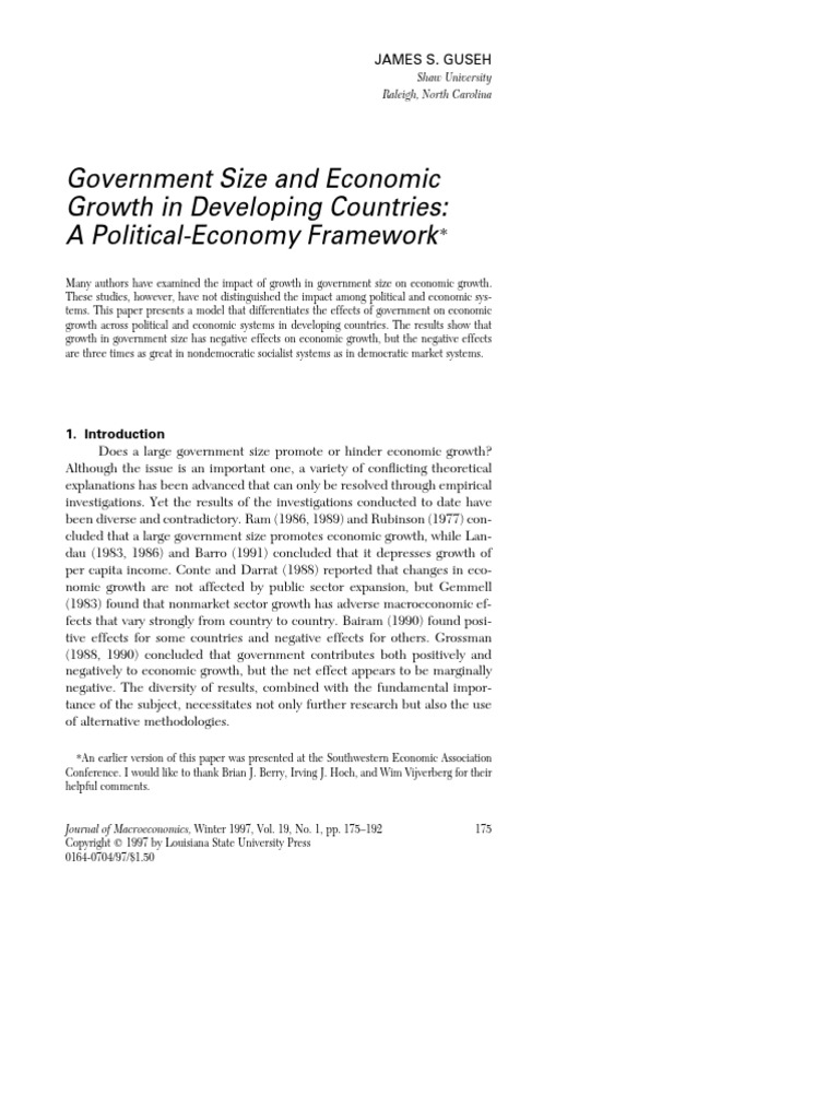 Government Size and Economic Growth in Developing Countries: A ...