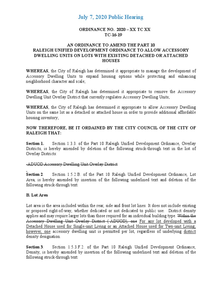 Raleigh ADU Ordinance | PDF | Virtue | Social Institutions