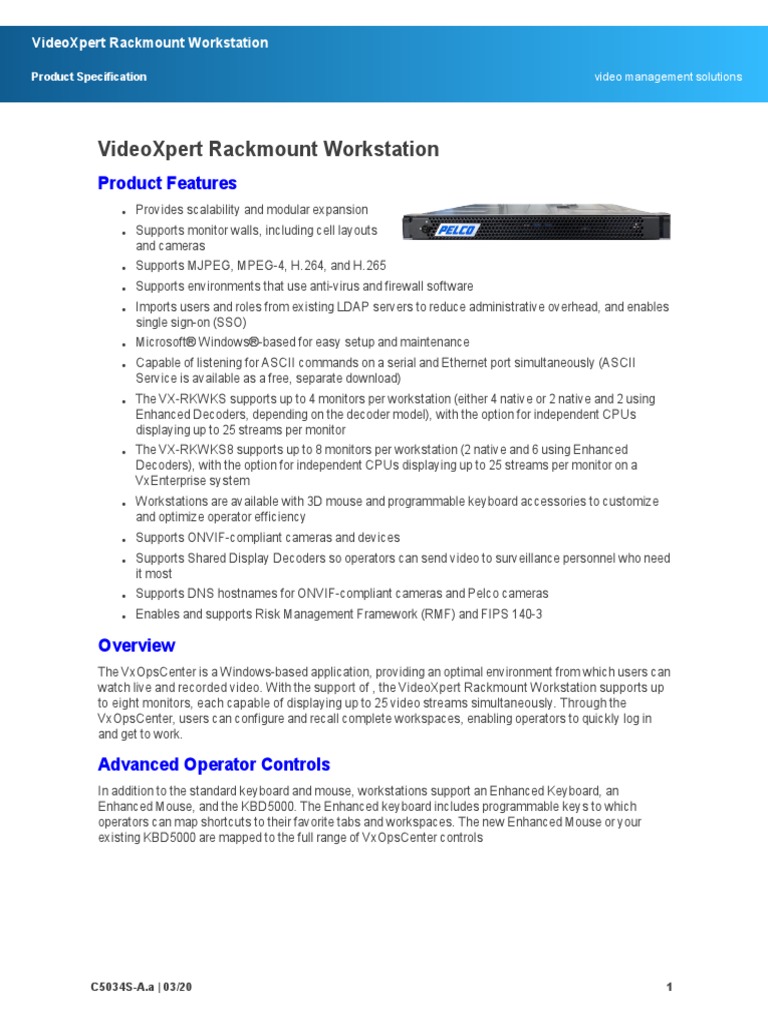 Pelco VideoXpert Workstation | PDF | Computer Keyboard | Workstation