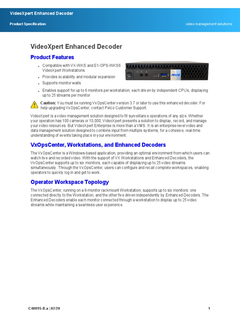 Pelco VX-A4-DEC VideoXpert Enhanced Decoder | PDF | Hdmi | Usb