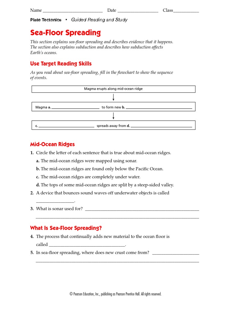 Sea-Floor Spreading: Use Target Reading Skills | PDF | Plate Tectonics ...