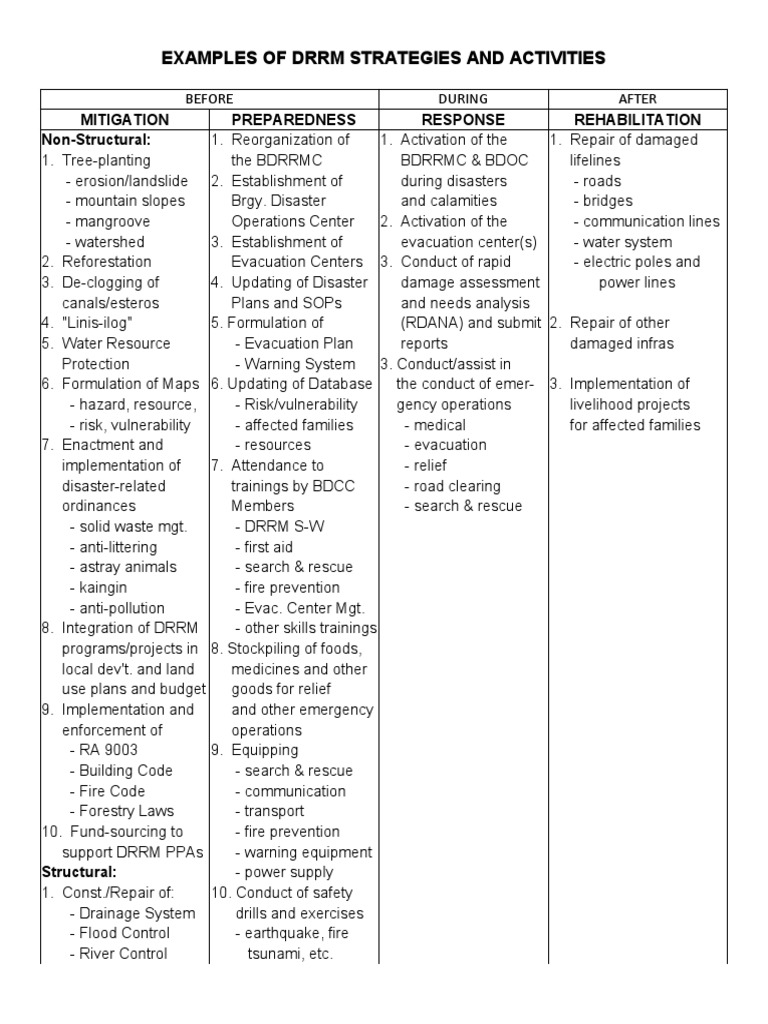 Examples of DRRM Activities | PDF | Emergency Management | Hazards