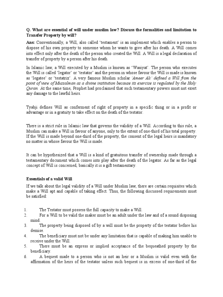Muslim Will | PDF | Will And Testament | Inheritance