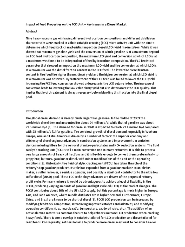 FCC Feed Impact on Diesel Yield | PDF | Cracking (Chemistry) | Diesel Fuel