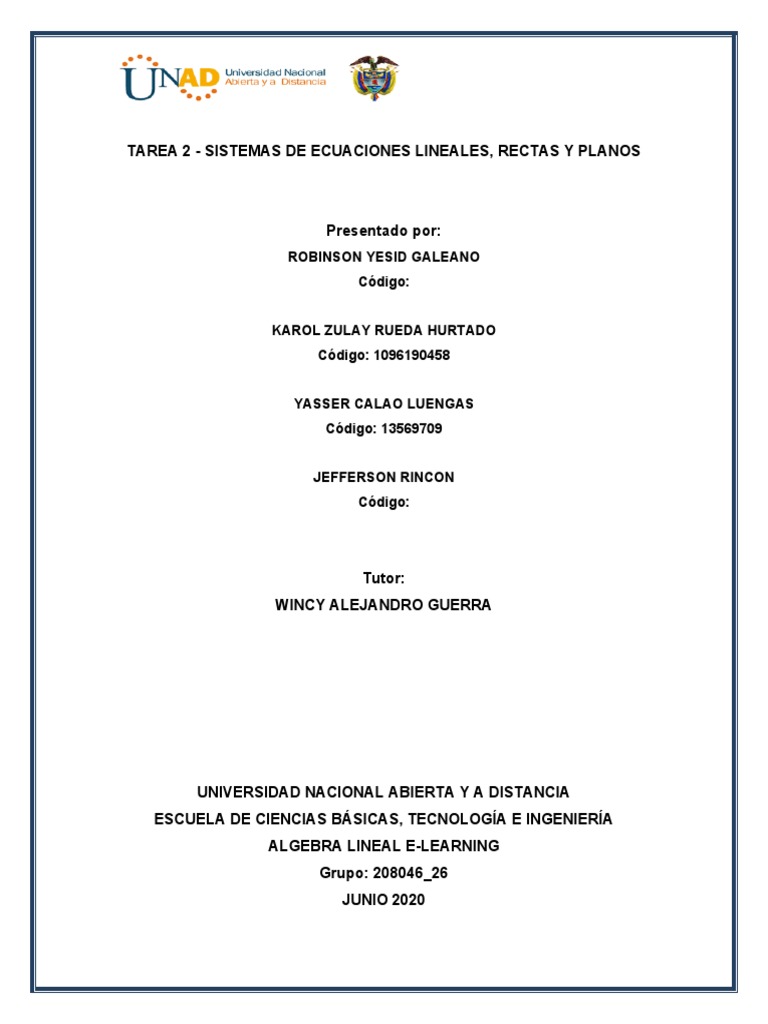 Tarea 2 - Sistemas de Ecuaciones Lineales, Rectas y Planos - 208046 ...