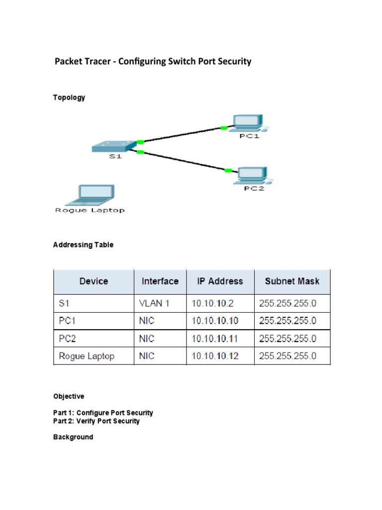 2 2 4 9 Packet Tracer Configuring Switch Port Security Pdf Ethernet Computer Standards
