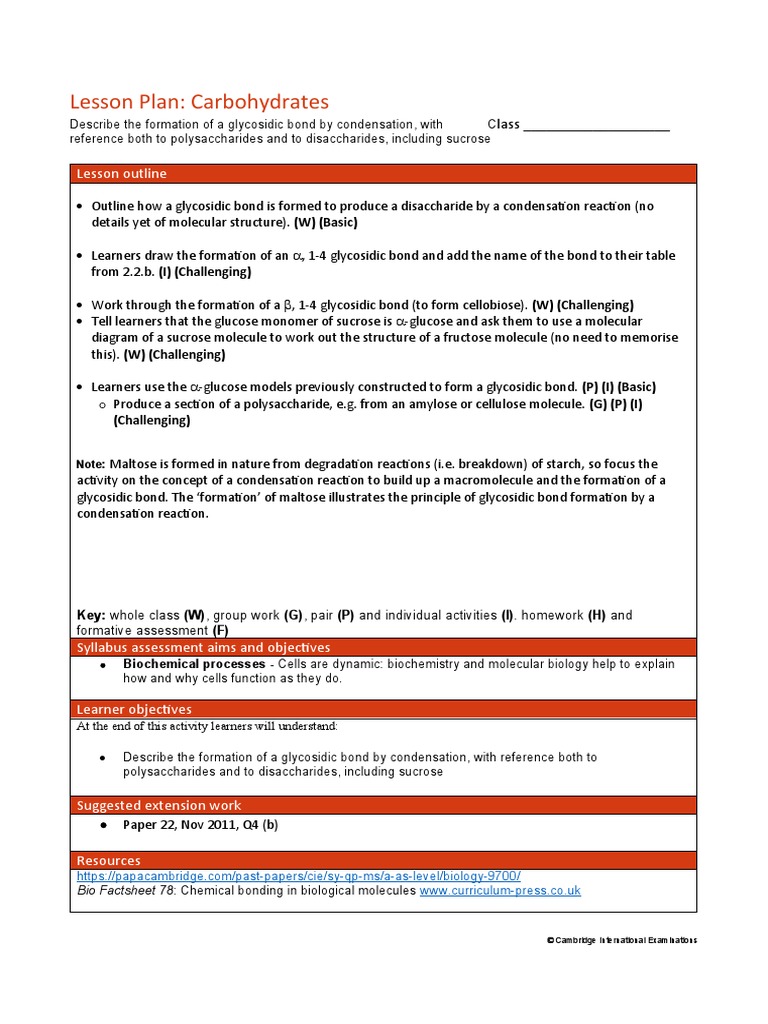 Lesson Plan: Carbohydrates: Lass | PDF | Science & Mathematics