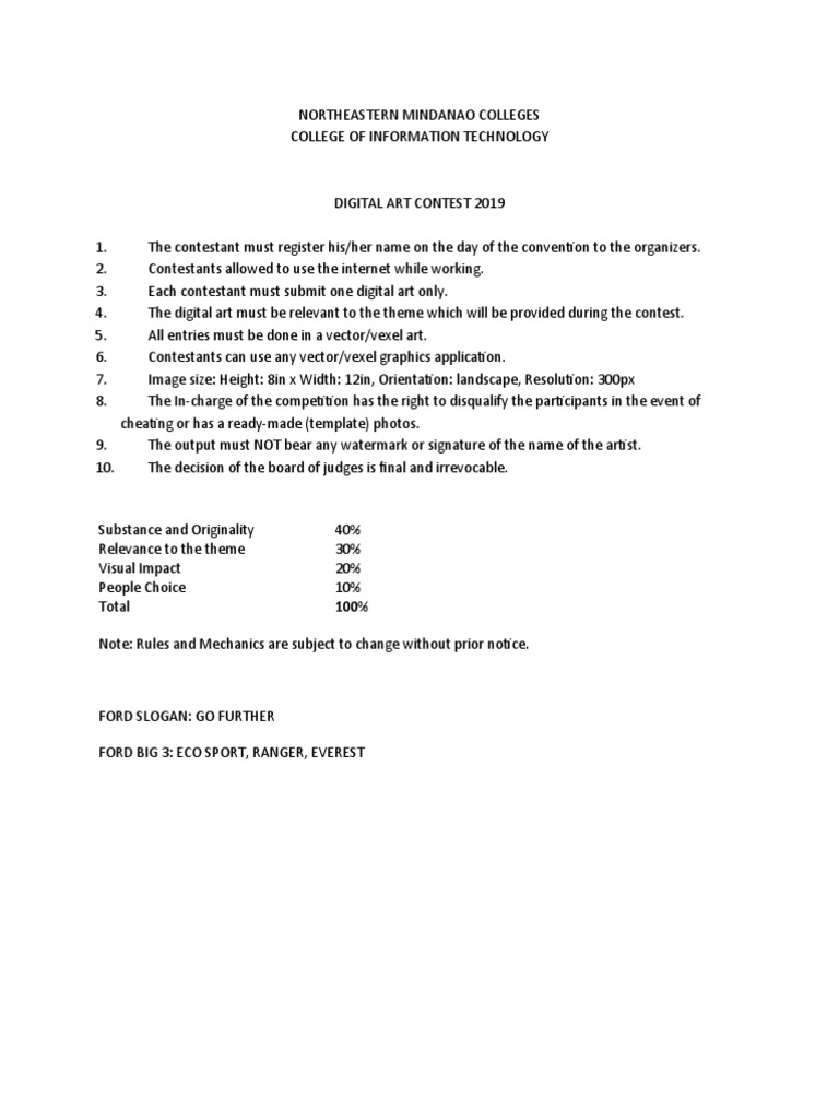 Digital Art Contest 2019 Guidelines | PDF | Games & Activities ...