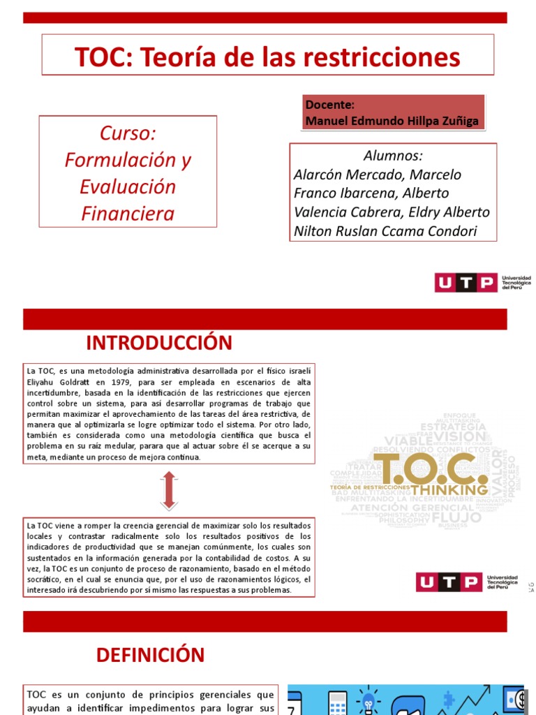 TOC: Teoría de Las Restricciones: Curso: Formulación y Evaluación Financiera | PDF ...