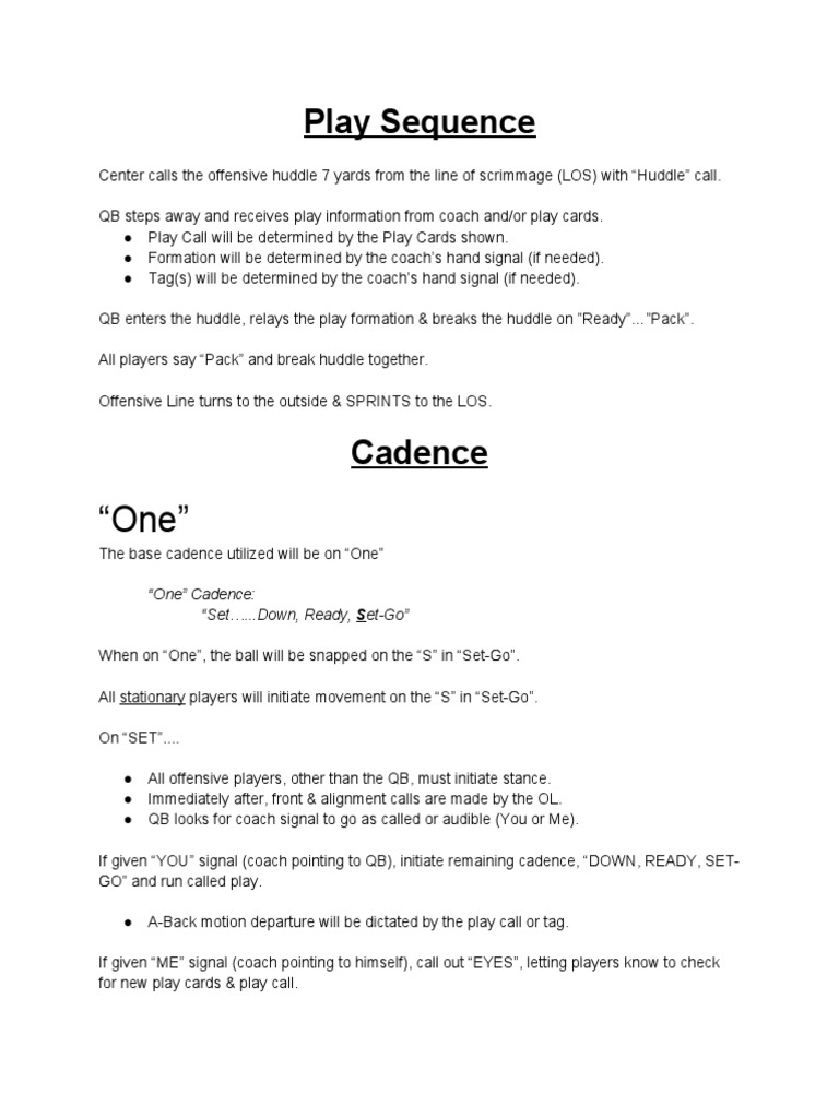 Play Sequence: "One" Cadence: "Set ... Down, Ready, Set-Go" | PDF