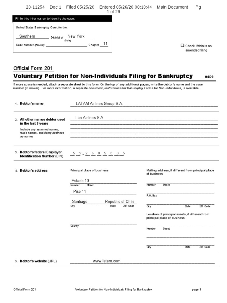 Voluntary Petition For Non-Individuals Filing For Bankruptcy | PDF ...