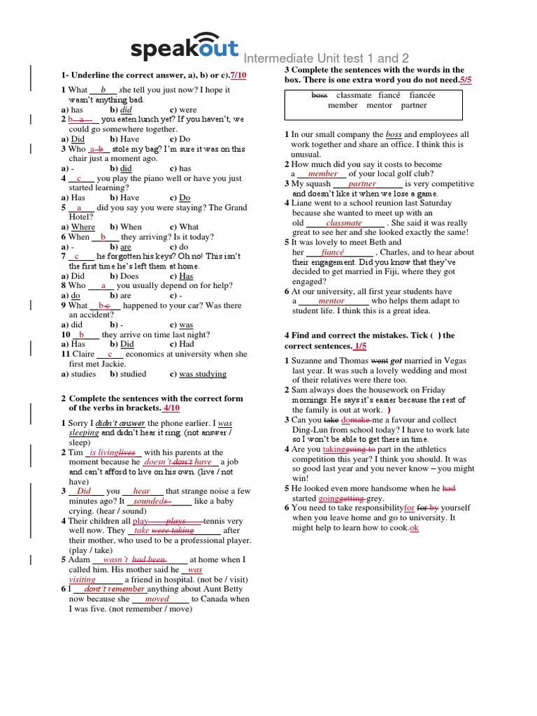 Intermediate Unit Test 1 and 2: Member Partner | PDF