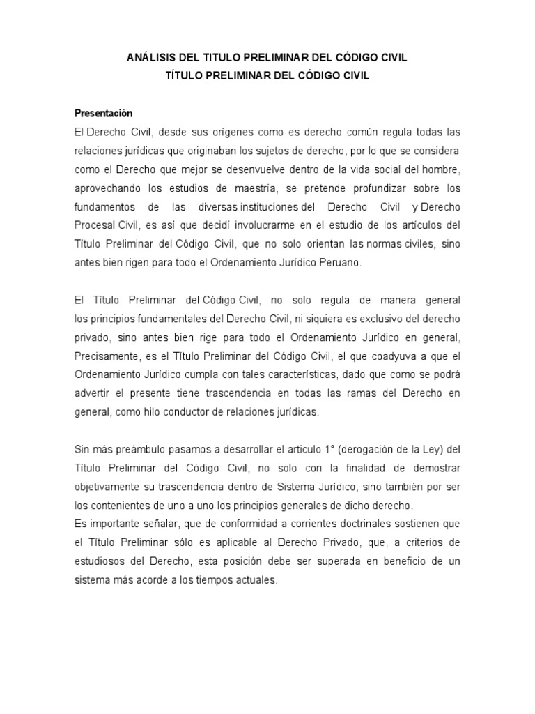 ANÁLISIS DEL TITULO PRELIMINAR DEL CÓDIGO CIVIL | PDF | Constitución | Ley procesal
