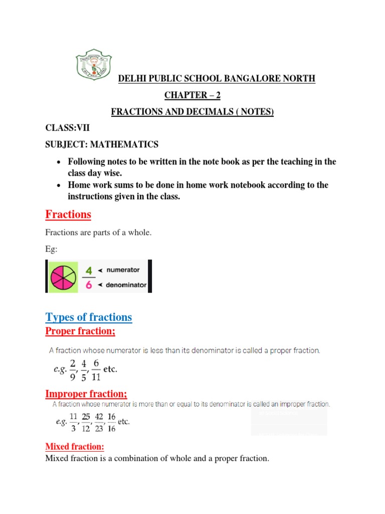 Fractions and Decimals Notes | PDF | Fraction (Mathematics) | Notation