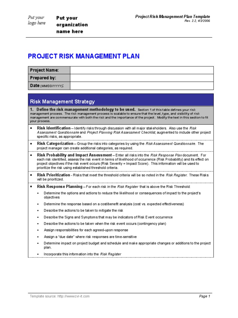 Risk Management Plan Template | Download Free PDF | Risk Management ...
