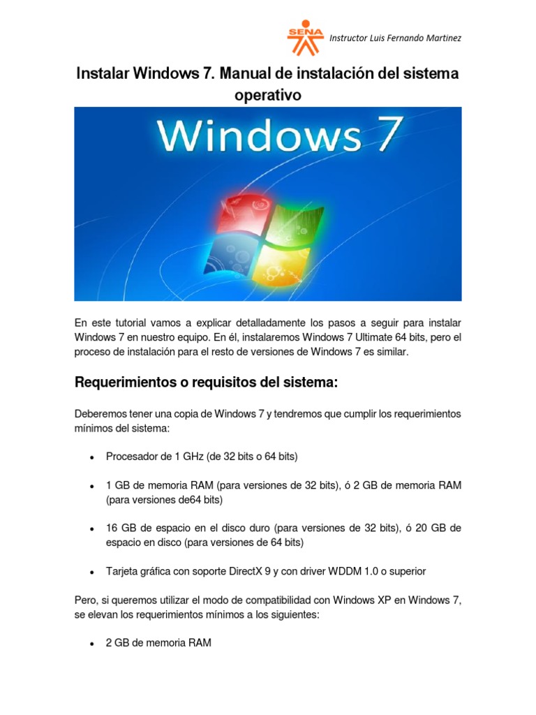 Manual Instalacion Windows 7 PDF | PDF | Windows 7 | Computación de 64 bits
