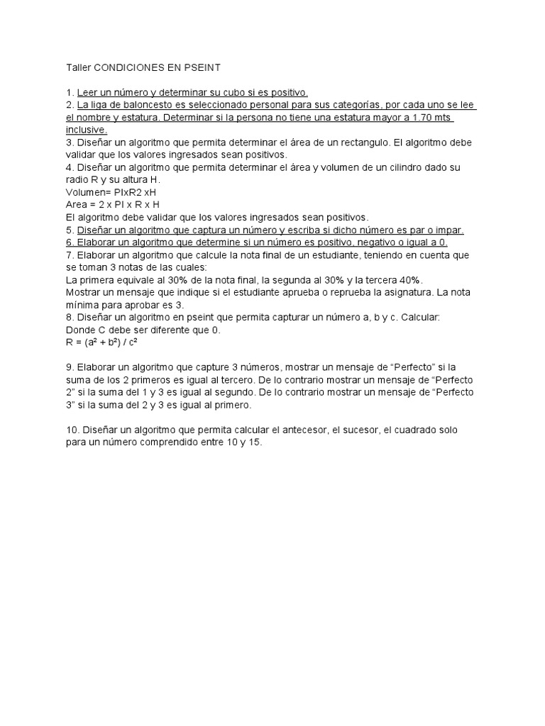 Taller 2 CONDICIONES EN PSEINT | PDF
