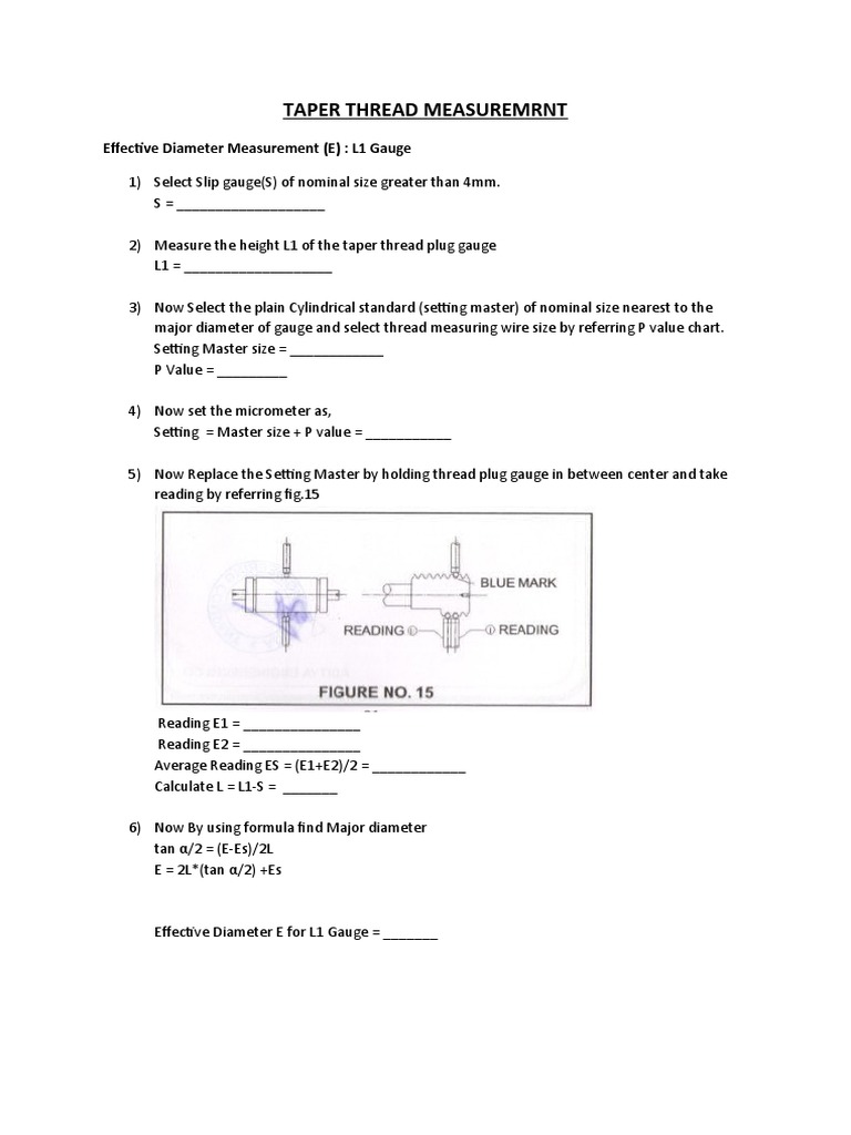 TAPER Thread - Effective Diameter Calculation