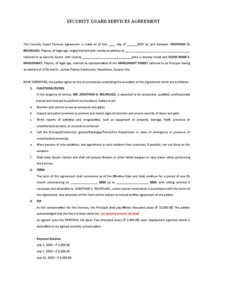 Security Guard Service Contract | PDF | Security Guard | Government