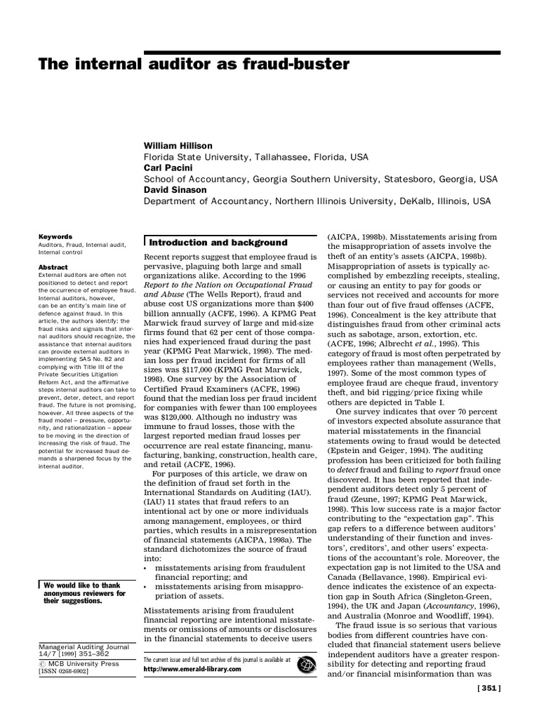 Internal Auditor As Fraud Buster | PDF | Internal Audit | Audit