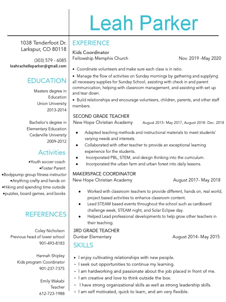 Leah Parker Resume GCC | PDF | Teachers | Learning